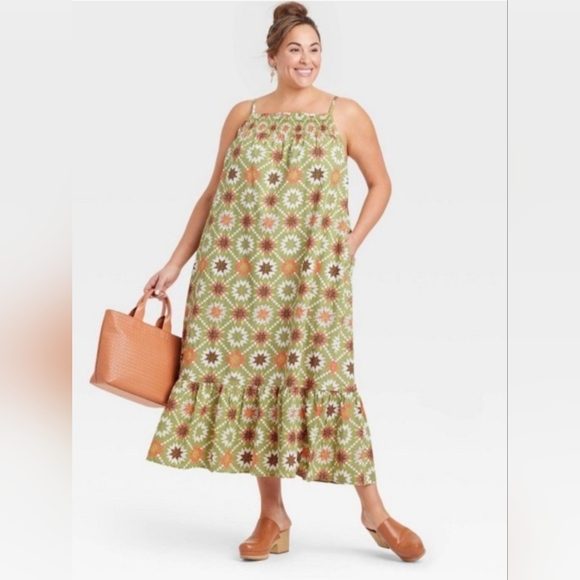 Universal Thread | Dresses | Universal Thread Green Floral Midi Dress ...